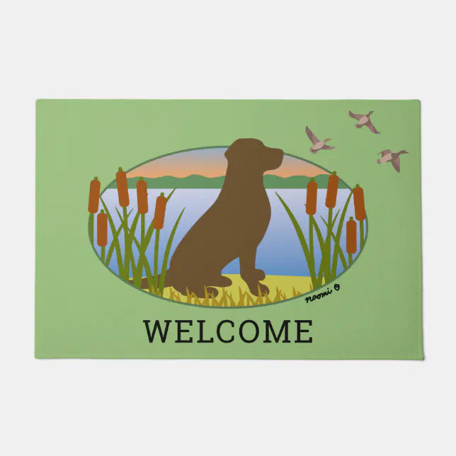 Chocolate Labrador Bird Dog Sunset oval Doormat | Zazzle