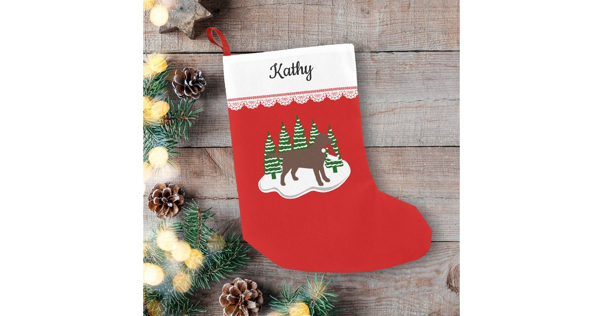 Chocolate Labrador Christmas Evergreen Trees Small Christmas Stocking ...