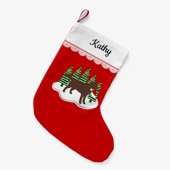 Chocolate Labrador Christmas Evergreen Trees Small Christmas Stocking ...