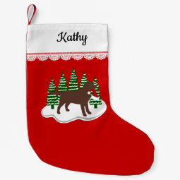 Chocolate Labrador Christmas Evergreen Trees Small Christmas Stocking ...