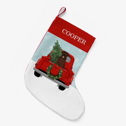 Chocolate Labrador Christmas Truck Small Christmas Stocking | Zazzle