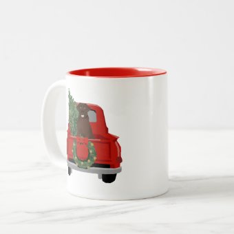 Chocolate Labrador Christmas Truck Two-Tone Coffee Mug | Zazzle