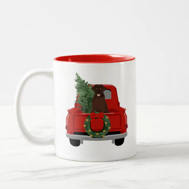 Chocolate Labrador Christmas Truck Two-Tone Coffee Mug | Zazzle