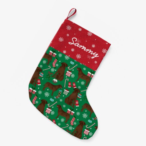 Chocolate Labrador custom dog name Small Christmas Stocking | Zazzle