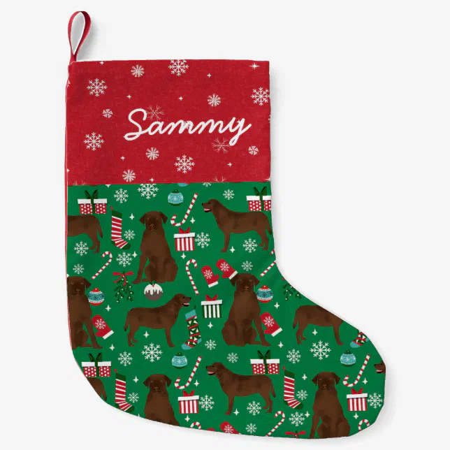 Chocolate Labrador custom dog name Small Christmas Stocking | Zazzle