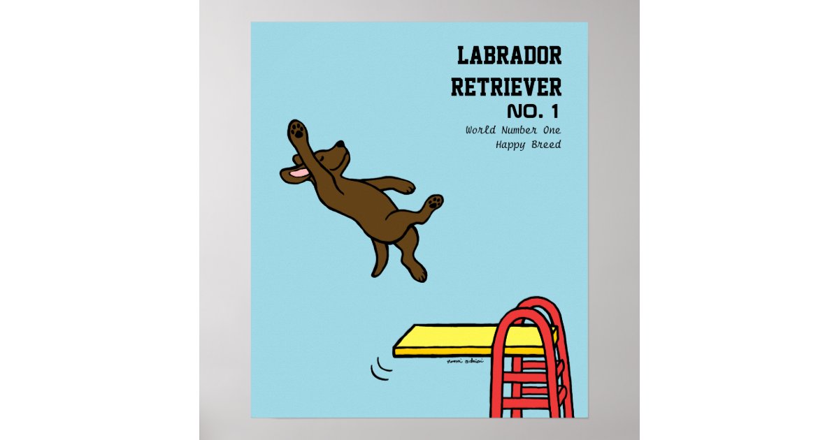 Chocolate Labrador Diving Cartoon Poster | Zazzle