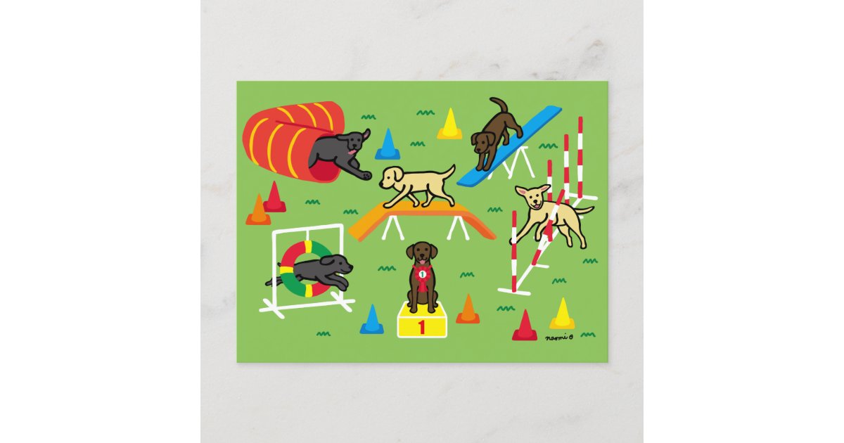 Chocolate Labrador Retriever Agility Cartoon Postcard | Zazzle