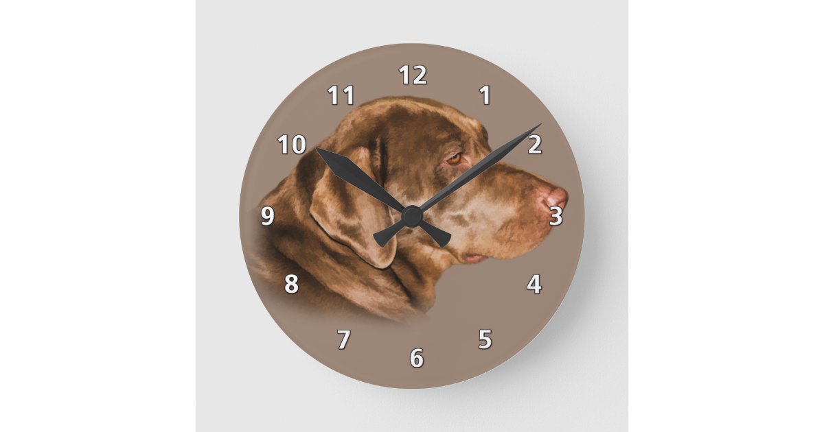 Chocolate Labrador Retriever Round Clock | Zazzle
