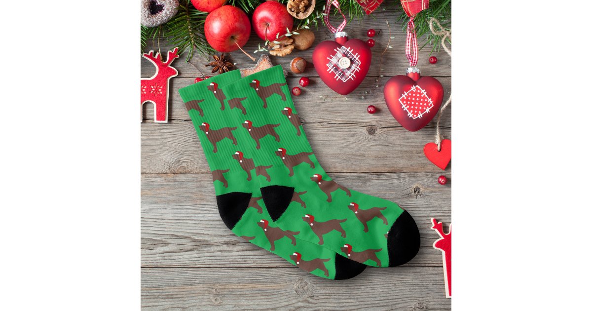 Chocolate Labrador Silhouette Santa Christmas Socks | Zazzle