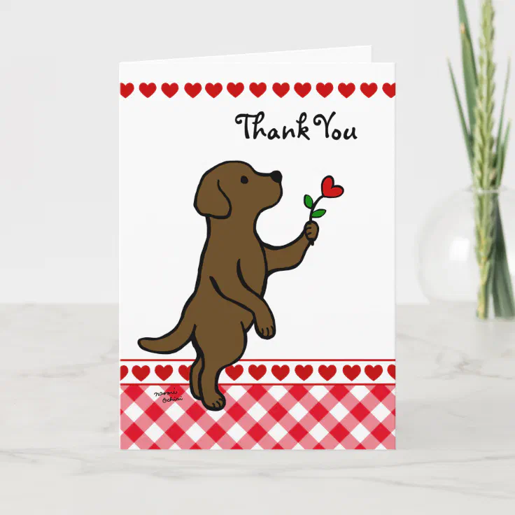 Chocolate Labrador Tiny Heart Flower Cartoon Thank You Card | Zazzle