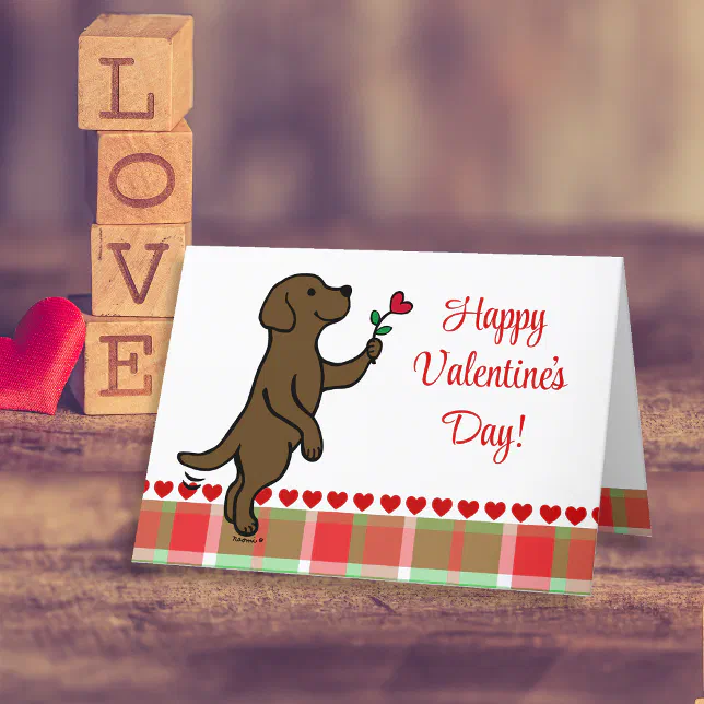 Chocolate Labrador Tiny Heart Flower Valentine Holiday Card | Zazzle