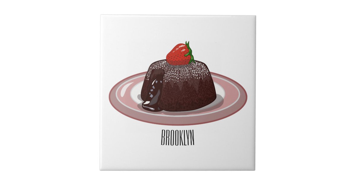 Chocolate lava cake cartoon illustration ceramic tile | Zazzle