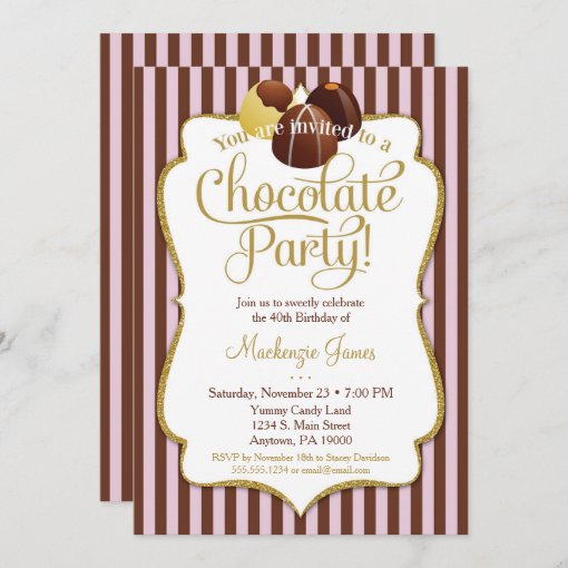 Chocolate Party Invitation Birthday Dessert | Zazzle