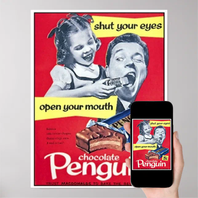 Chocolate Penguin Vintage Ad Poster | Zazzle