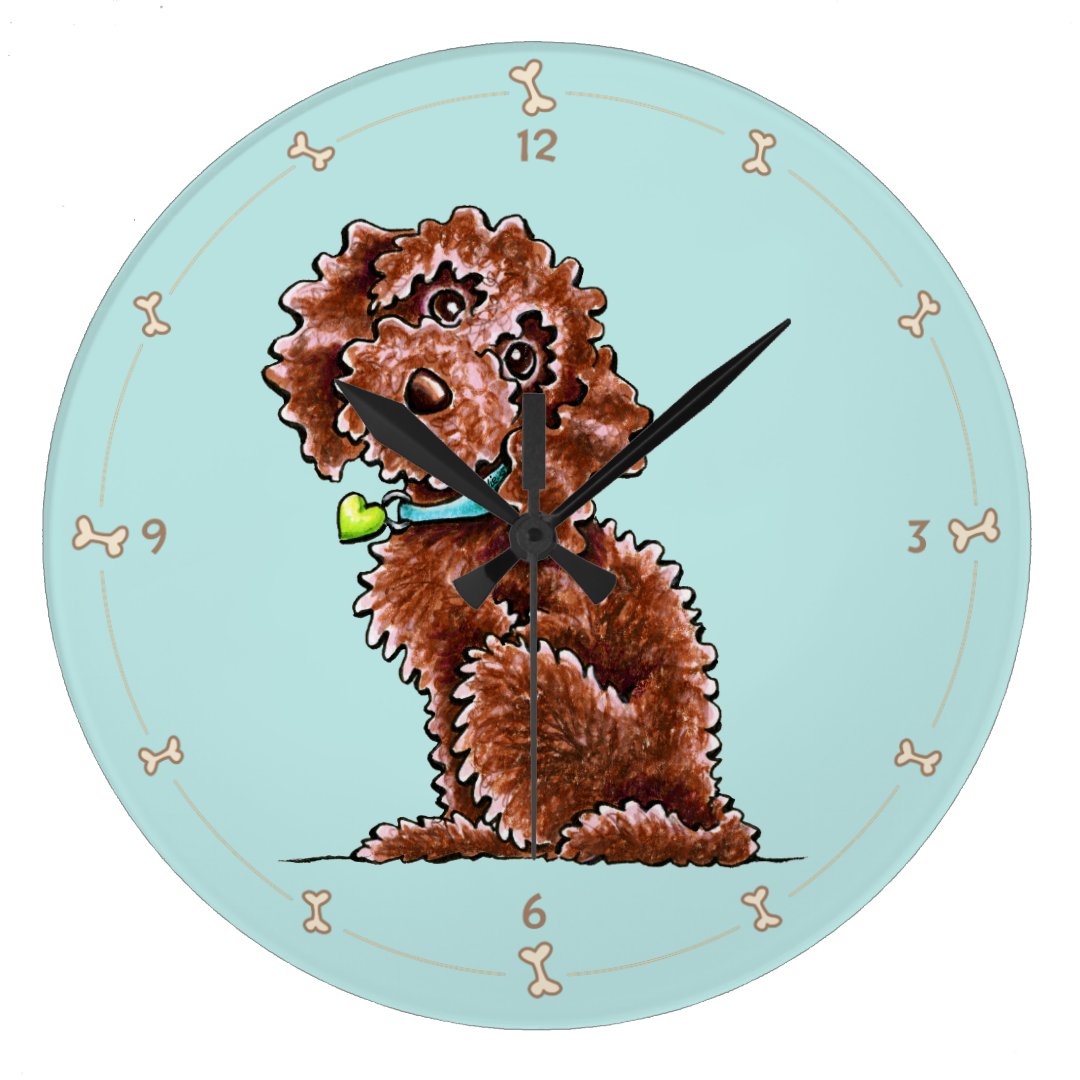 Chocolate Poodle Mix Side Sit Large Clock | Zazzle