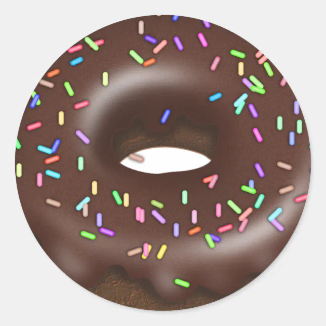 Chocolate Sprinkle donut bakery sticker | Zazzle