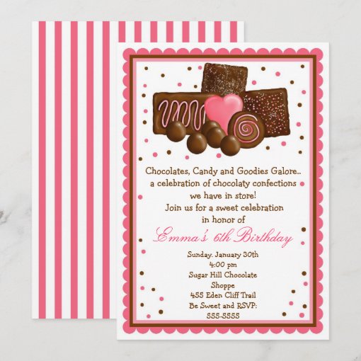 Chocolate Sweet Shop Inivtations Invitation | Zazzle