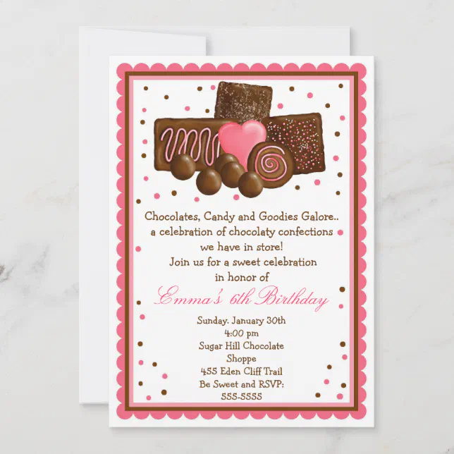 Chocolate Sweet Shop Inivtations Invitation | Zazzle