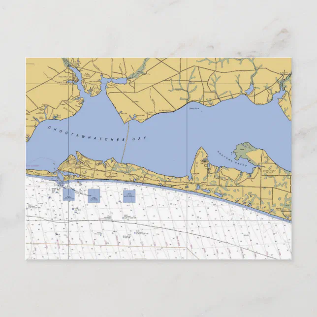 Choctawhatchee Bay, FL Nautical Chart Postcard | Zazzle
