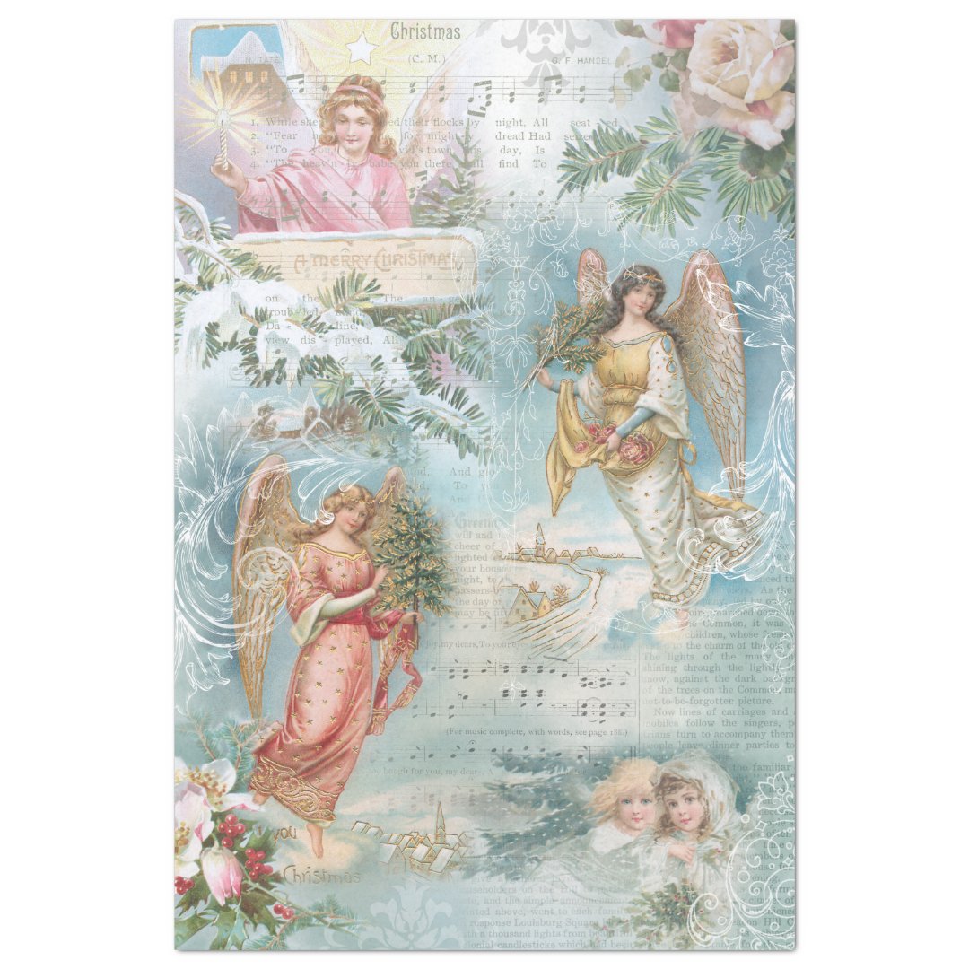 Choir of Vintage Christmas Winter Angels Decoupage Tissue Paper | Zazzle