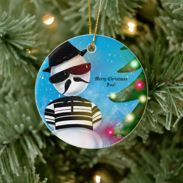Cholo Snowman Foo Christmas Tree Lights Snow Ceramic Ornament | Zazzle