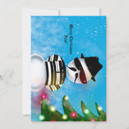 Cholo Snowman Foo Christmas Tree Lights Snow Holiday Card | Zazzle