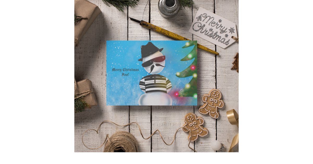 Cholo Snowman Foo Christmas Tree Lights Snow Holiday Card | Zazzle