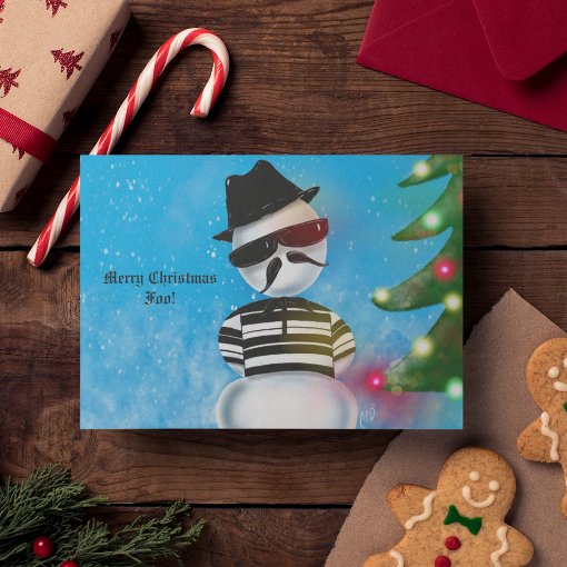 Cholo Snowman Foo Christmas Tree Lights Snow Holiday Card | Zazzle