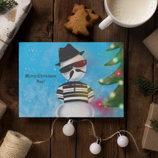 Cholo Snowman Foo Christmas Tree Lights Snow Holiday Card | Zazzle