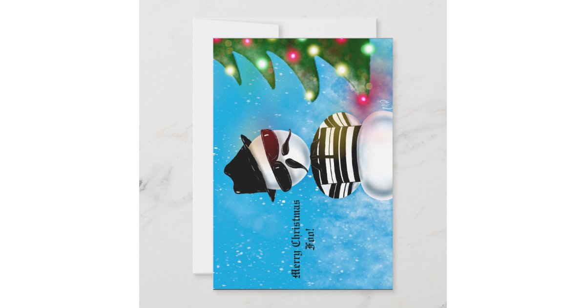 Cholo Snowman Foo Christmas Tree Lights Snow Invitation | Zazzle