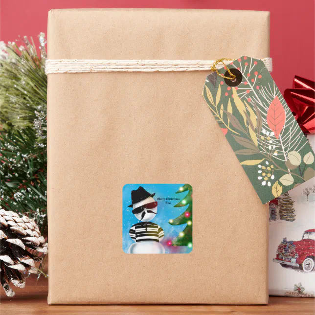 Cholo Snowman Foo Christmas Tree Lights Snow Square Sticker | Zazzle