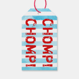 Chomp Chomp Shark Theme Birthday Boy striped Jaws Gift Tags | Zazzle