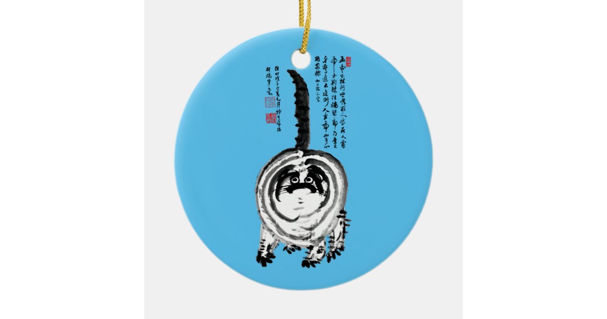 Chonky Striped Japanese Tabby Cat Ceramic Ornament | Zazzle