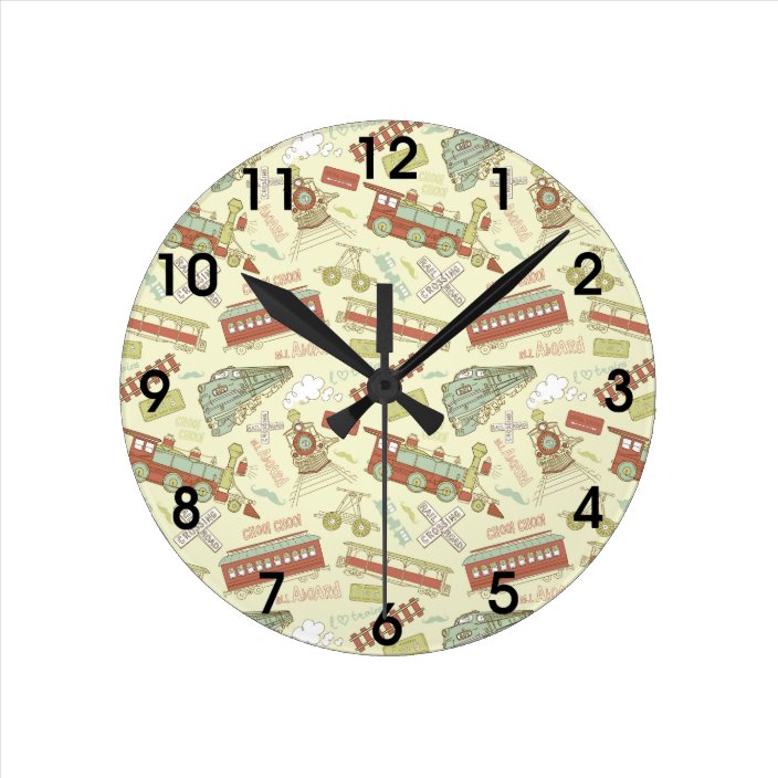 Choo Choo Antique Trains Round Clock | Zazzle.com