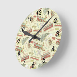 Choo Choo Antique Trains Round Clock | Zazzle