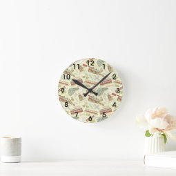 Choo Choo Antique Trains Round Clock | Zazzle