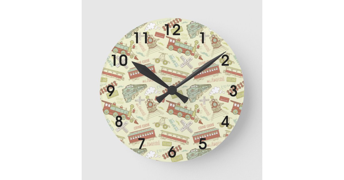 Choo Choo Antique Trains Round Clock | Zazzle