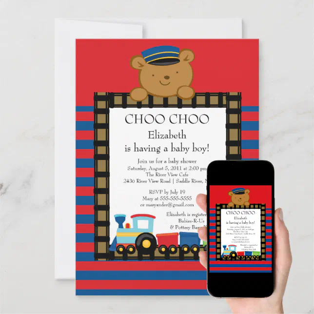 Choo Choo Baby Train Boy Baby Shower Invitation | Zazzle