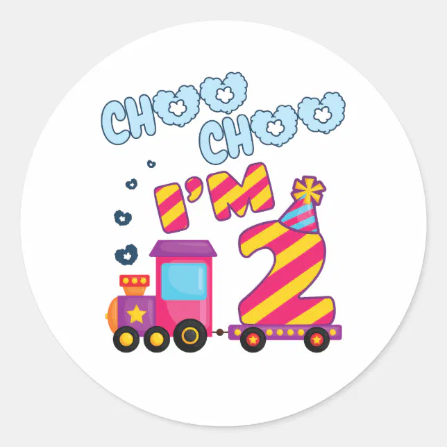 Choo Choo I'm 2 2nd Birthday Train Classic Round Sticker | Zazzle