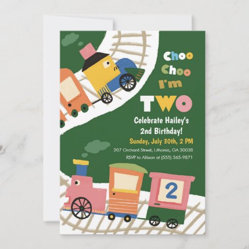 Choo Choo Train 2nd Birthday Party Invitations | Zazzle