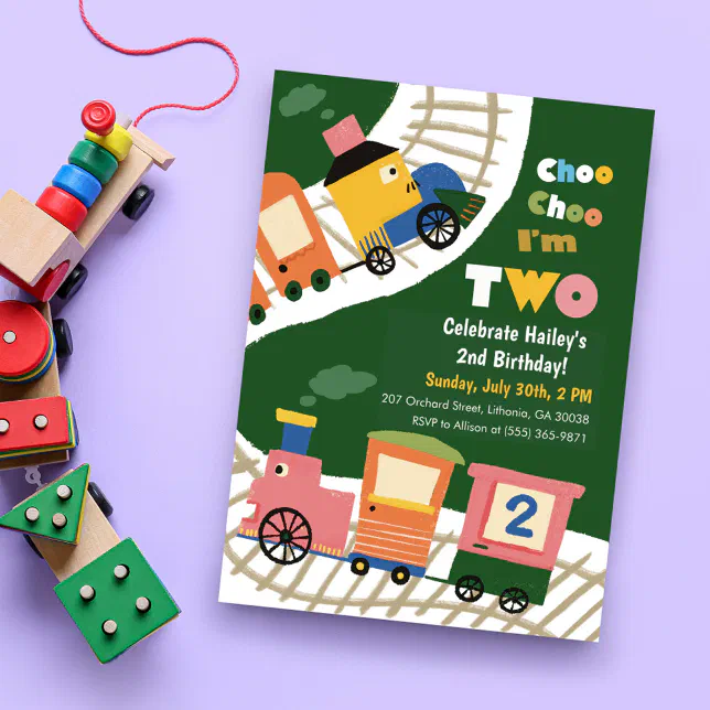 Choo Choo Train 2nd Birthday Party Invitations | Zazzle