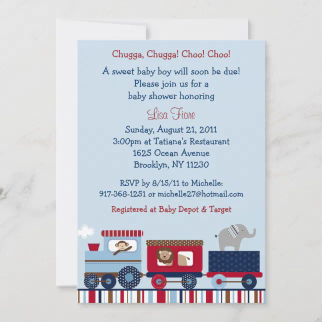 Choo Choo Train Animal Baby Shower Invitations | Zazzle