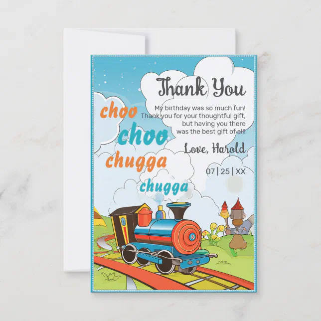 Choo Choo Train Kids Cute Train Ticket Birthday Thank You Card | Zazzle