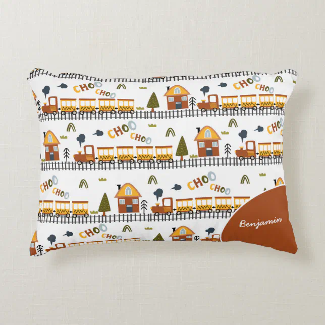 Choo Choo Train Pattern First Name Little Kid Accent Pillow | Zazzle