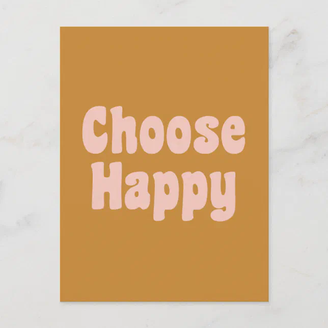 Choose Happy Inspirational Retro Typography Yellow Postcard | Zazzle