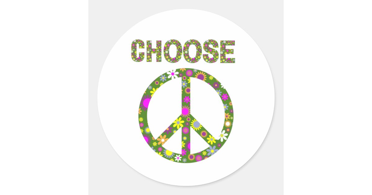 Choose Peace - Retro Flower Peace Sign Classic Round Sticker | Zazzle