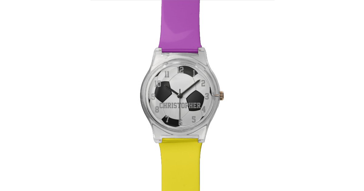 Choose Your Team Colors, Personalized Soccer Ball Wrist Watch | Zazzle