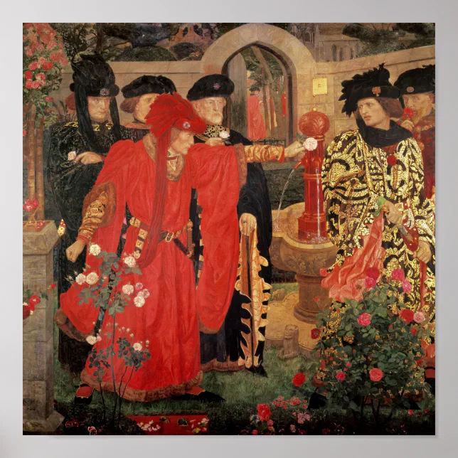 Choosing the Red and White Roses in Temple Poster | Zazzle