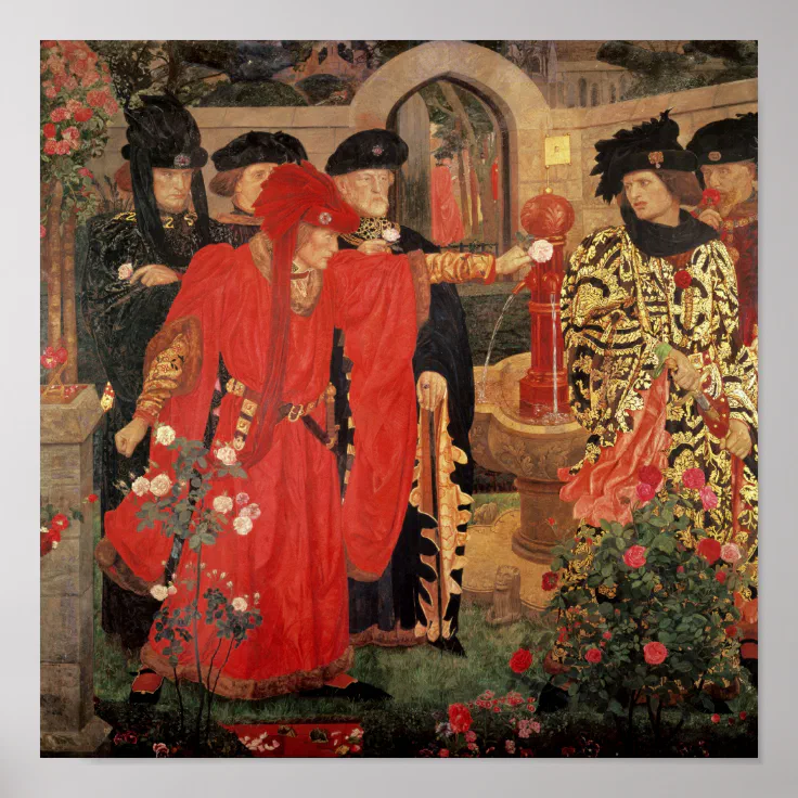 Choosing the Red and White Roses in Temple Poster | Zazzle