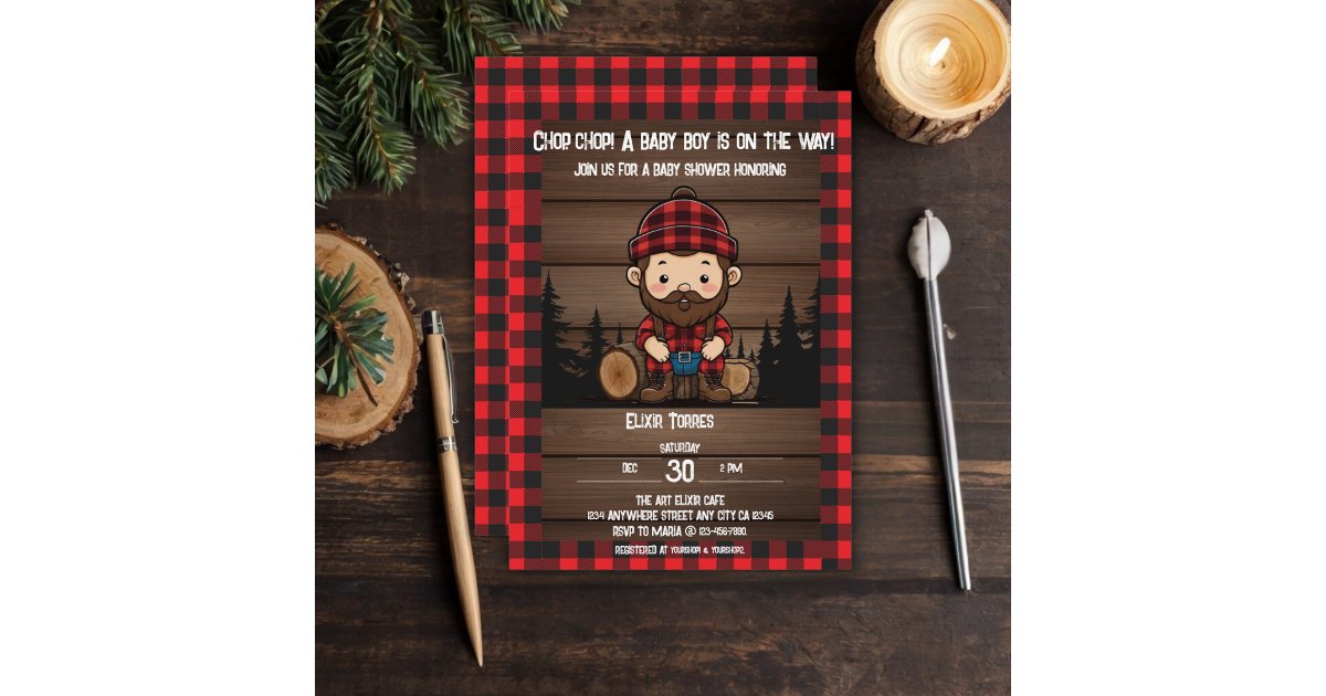 Chop Chop! Rustic Lumberjack Flannel Baby Shower Invitation | Zazzle